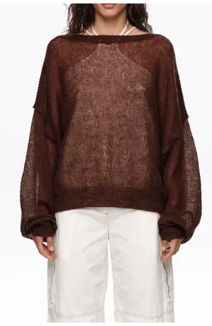 Bimba Y Lola Mohair Blend Boat Neck Sweater - Brown