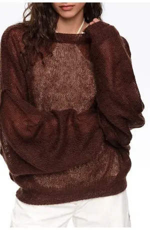 Bimba Y Lola Mohair Blend Boat Neck Sweater - Brown