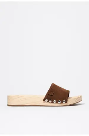 Bimba Y Lola Suede Wooden Platform Sandal - Toast