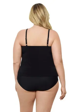 AQUA GREEN Triple Ruffle Tier Adjustable Tankini Swimsuit Top - Black