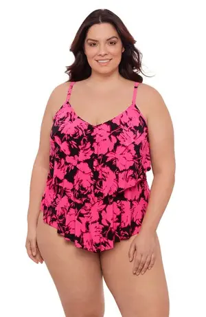AQUA GREEN Triple Ruffle Tier Adjustable Tankini Swimsuit Top - Fleurette