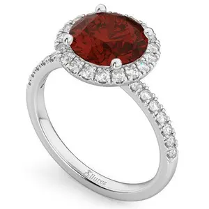 ALLUREZ Halo Garnet And Diamond Engagement Ring In 14k White Gold
