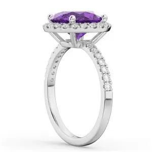 ALLUREZ Oval Cut Amethyst And Diamond Halo Engagement Ring In 14k White Gold