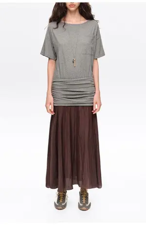Bimba Y Lola Ruched Two-material Flared Midi Dress