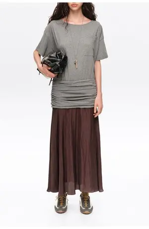 Bimba Y Lola Ruched Two-material Flared Midi Dress