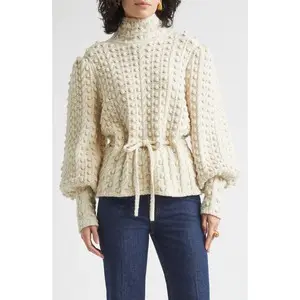 Zimmermann Valiant Wool Bauble Turtleneck Sweater - Cream