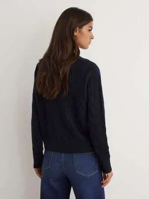 REISS Elowen Wool-cashmere Cable-knit Cardigan - Navy