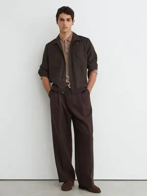 REISS Penge Brushed Twin-pocket Overshirt With Wool - Chocolate Brown