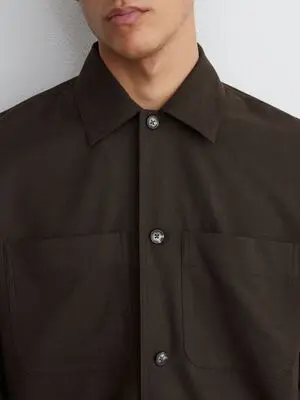REISS Penge Brushed Twin-pocket Overshirt With Wool - Chocolate Brown