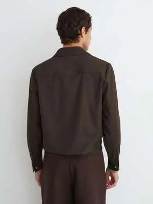 REISS Penge Brushed Twin-pocket Overshirt With Wool - Chocolate Brown