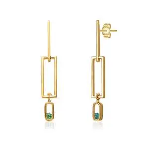 GENEVIVE 14k Gold Plated With Colored Cubic Zirconia Drop Earrings - Green
