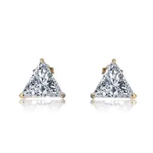 GENEVIVE Sterling Silver Cubic Zirconia Triangle Stud Earrings - Gold
