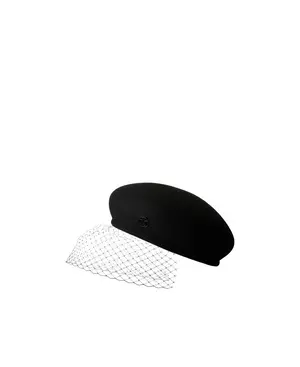 MAISON MICHEL Logo Plaque Pull-on Beret - Black