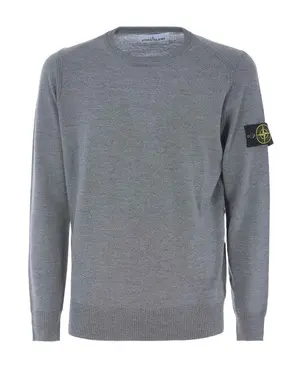 Stone Island Crewneck Jumper With Logo Patch - Ash Mixed Color
