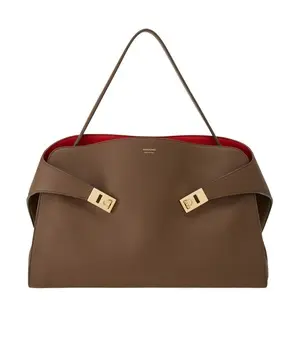 FERRAGAMO Hug Soft Bicolor Large Shoulder Bag - Clay