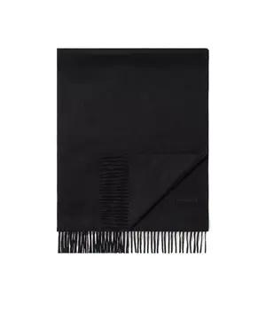 Zegna Logo Patch Fringed Scarf - Black