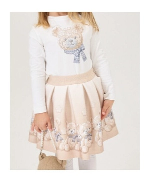 Monnalisa Rhinestone Embellished Bear Print Long Sleeve T-shirt
