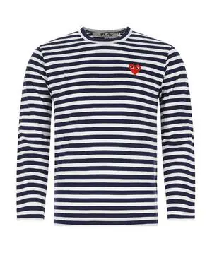 Play Comme Des Garcon Striped Heart Long-sleeve Top - White