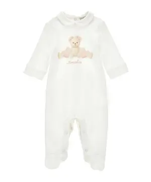 Monnalisa Teddy-bear-print Peter Pan-collar Sleepsuit