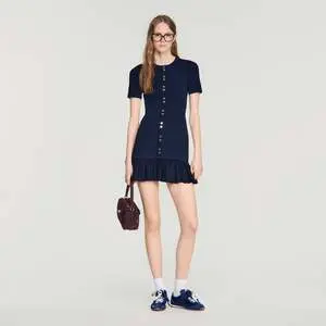 SANDRO Mini Knit Dress With Ruffles