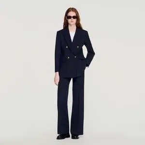 Sandro Pinstripe Jacket - Navy Blue
