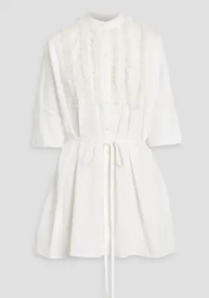 Valentino Garavani Embellished Cotton-poplin Mini Shirt Dress - White