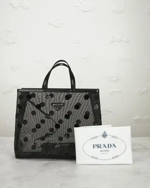 FWRD RENEW Prada Polka Dot Sequined Mesh Tote Bag - Black