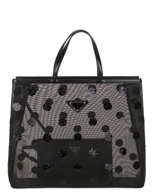 FWRD RENEW Prada Polka Dot Sequined Mesh Tote Bag