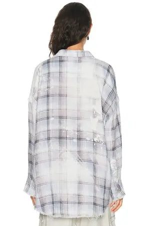 R13 Shredded Seam Drop Neck Shirt - Blue Bleached Plaid