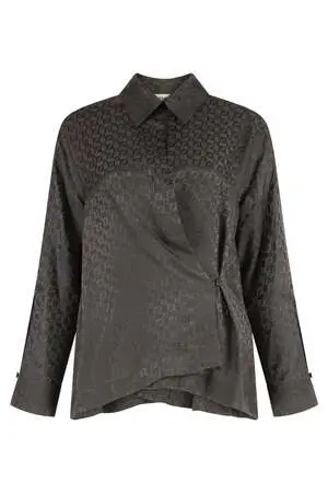 Fendi Jacquard Logo Silk Shirt - Brown