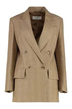 Max Mara Inspired Linen Lapel Jacket With Padded Shoulders And Double Slit Hem