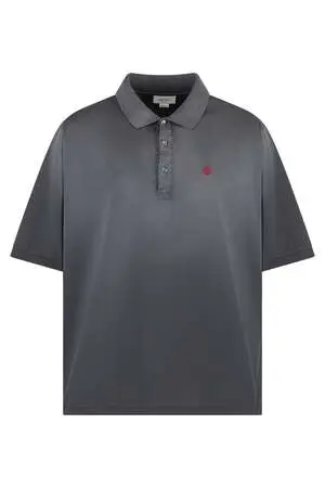 Alexander McQueen Short-sleeve Cotton Polo Shirt With Ribbed Edges And Side-slit Hem - Grey