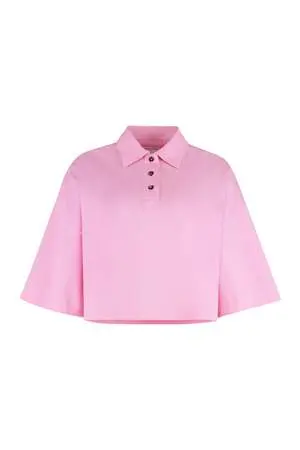Bottega Veneta Cropped Cotton Piqué Polo Shirt - Pink