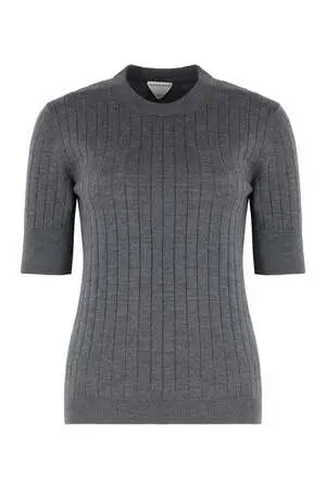 Bottega Veneta Ribbed Knit Short-sleeve Sweater - Grey