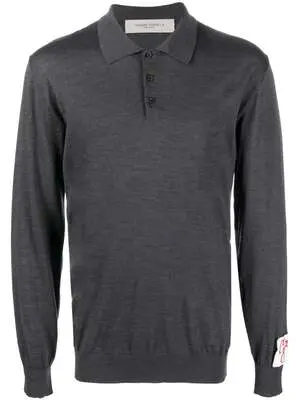GOLDEN GOOSE Golden Goose-Style Wool Long-Sleeve Polo Shirt With Four Center Buttons And Double Star Back (Regular Fit) - Size M Grigio