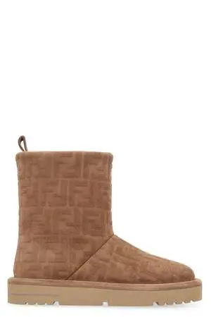 Fendi Ff Embossed Suede Après-ski Mini Ankle Boots - Brown