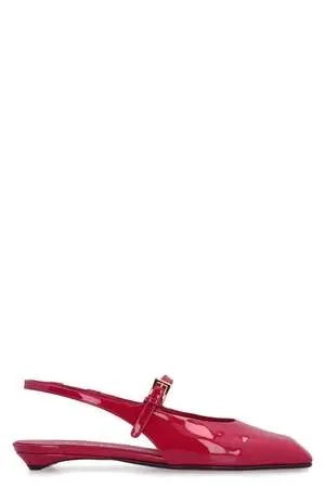 Prada Patent Leather Slingback Ballet Flats With Ankle Strap
