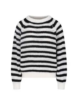 LISA YANG Striped Cashmere-silk Crewneck Sweater
