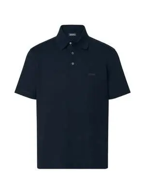 Zegna Regular-fit Cotton Knit Polo With Rolled Cuffs & Side Slits - Blu