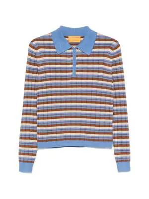 Guest In Residence Rib-knit Striped Zip-front Pullover