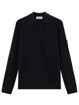 Stone Island Virgin Wool Button-front Polo Sweater - Nero