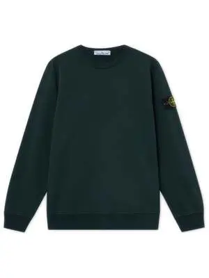 Stone Island Crewneck Sweatshirt With Left Sleeve Badge & Fleece Lining - Verde