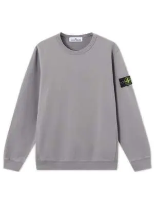 Stone Island Fleece-lined Cotton Crewneck Sweatshirt With Left Sleeve Badge - Grigio