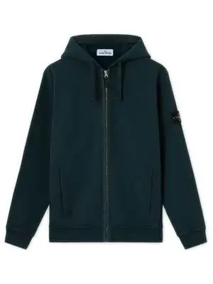 Stone Island Hooded Zip Sweatshirt With Adjustable Drawstring, Front Pockets & Ribbed Trim