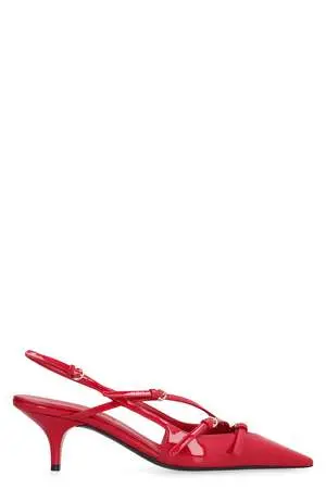 Miu Miu Patent Leather Slingback Pumps With Gold Buckle Straps - Red