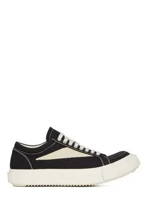 Rick Owens Ankle-high Vintage Sneaker In Overdyed Denim And Suede With Shark-tooth Sole - Nero