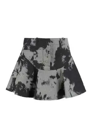 Fendi Ff Jacquard Denim Flared Mini Skirt - Grey