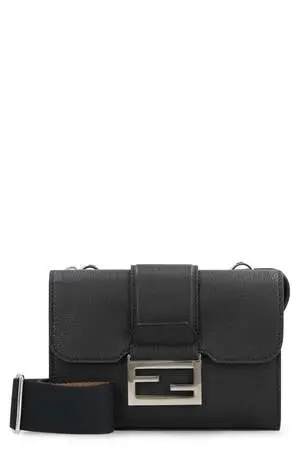 Fendi Pebbled Calfskin Mini Baguette Double Leather Crossbody Bag, 19cm