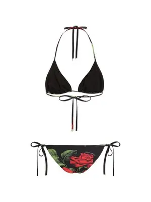 Dolce & Gabbana Rose Print Triangle Bikini Set