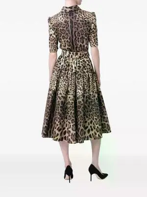 Dolce & Gabbana Leo-print Poplin Shirt Dress - Brown